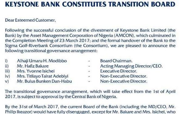 Umaru H Modibbo leads a new Board of Keystone Bank Nigeria - Tekedia