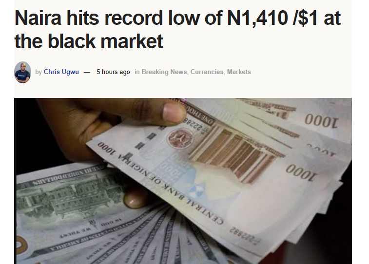 As Naira Hits N1,410/$, Help Me Tell the Nigerian Government To Retire The Floating of Naira ...