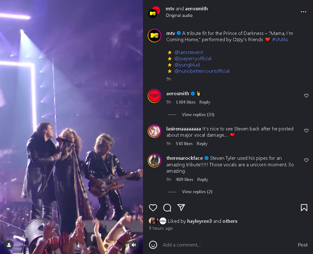 VMAs 2025: Ozzy Osbourne Honored with a Tribute by Aerosmith's Steven Tyler and Joe Perry, along ...